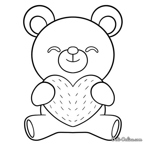 Раскраска Мишка обнимает сердечко распечатать или скачать