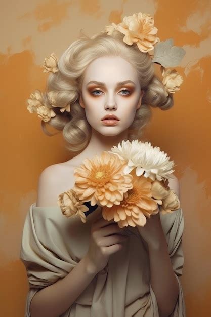 Premium Ai Image A Woman With A Flower In Her Hair Holds A Bouquet Of