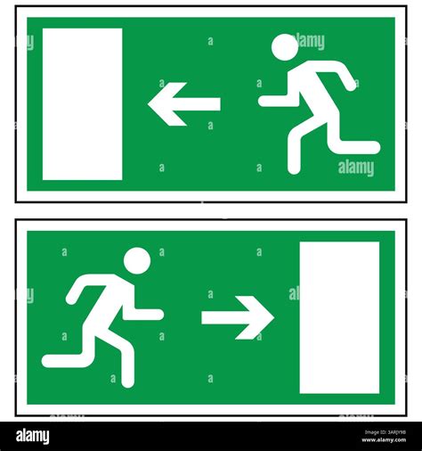 Green Emergency Exit Signs Indicating Escape Routes With Running Person And Arrows Stock Vector Green Emergency Exit Signs Indicating Escape Routes With Running Person And Arrows Stock Vector