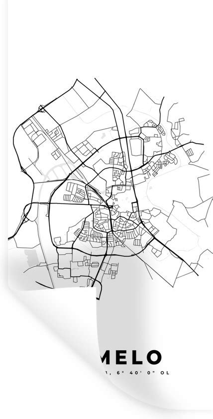 Muurstickers Sticker Folie Stadskaart Zwart Wit Kaart Almelo