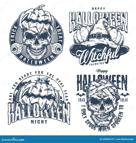 Happy Halloween Set Monochrome Posters Stock Vector Illustration Of