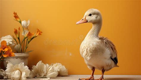 Cute Yellow Duckling Looking At Small Fluffy Gosling Outdoors Generated By Ai Stock Image