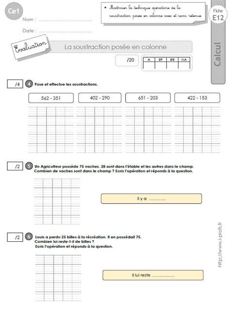 Ce1 Cycle2 Evaluations Corrigees La Soustraction Posée Avec Et Sans