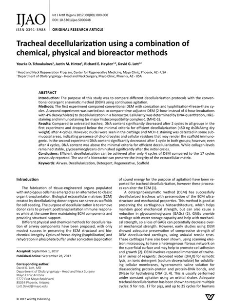 Pdf Tracheal Decellularization Using A Combination Of Chemical Physical And Bioreactor Methods