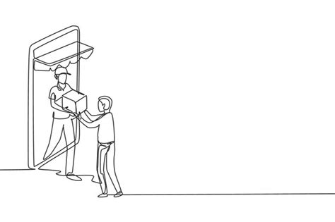 Continuo dibujo de una línea mensajero masculino sale de la pantalla