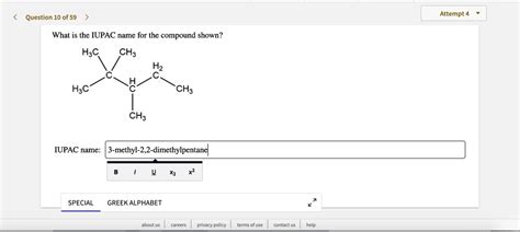 Solved Question 10 Of 59 Attempt 4 What Is The Iupac Name For The