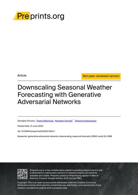 Pdf Downscaling Seasonal Weather Forecasting With Generative