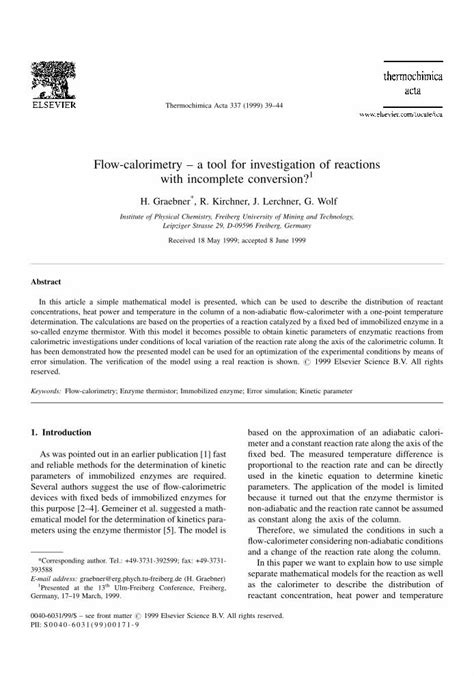 Pdf Flow Calorimetry A Tool For Investigation Of Reactions With