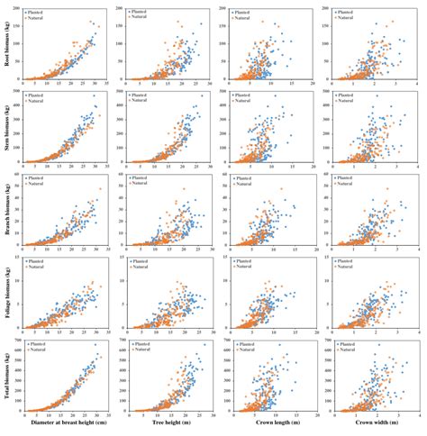 relationship between stem root branch foliage and total biomass and