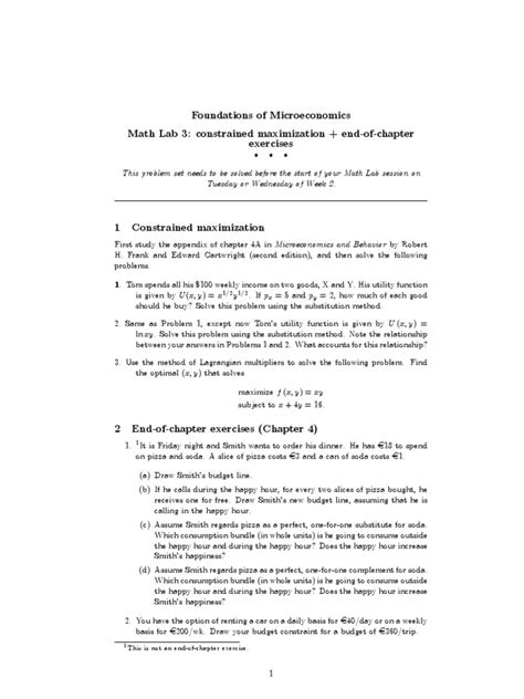 foundations of microeconomics math lab 3 constrained maximization