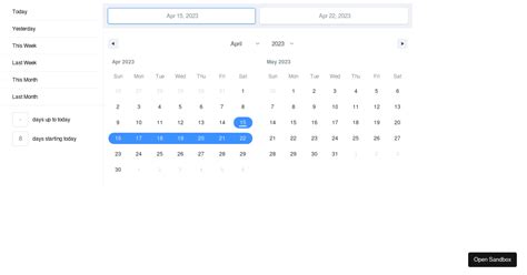 material date range picker examples codesandbox