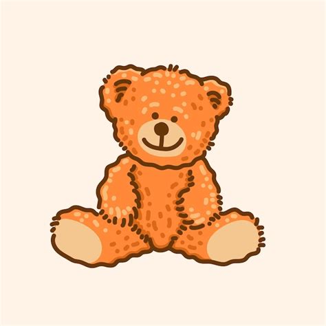 테디 베어 손 그림 만화 스타일 귀고 재미있는 터 이미지 프리미엄 벡터