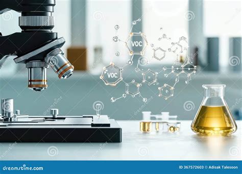 Microscope View Of Voc Molecules And Organic Compounds In Lab Volatile