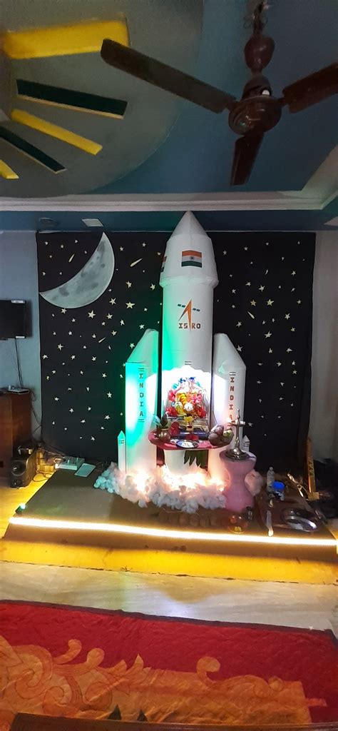 Ganpati Home Decoration Of Chandrayaan 2 In 2023 Ganpati Decoration