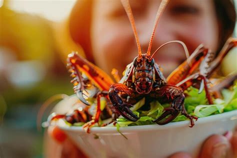 Eating Edible Insects Closeup Eating Bugs Eating Insect Snacks Exotic
