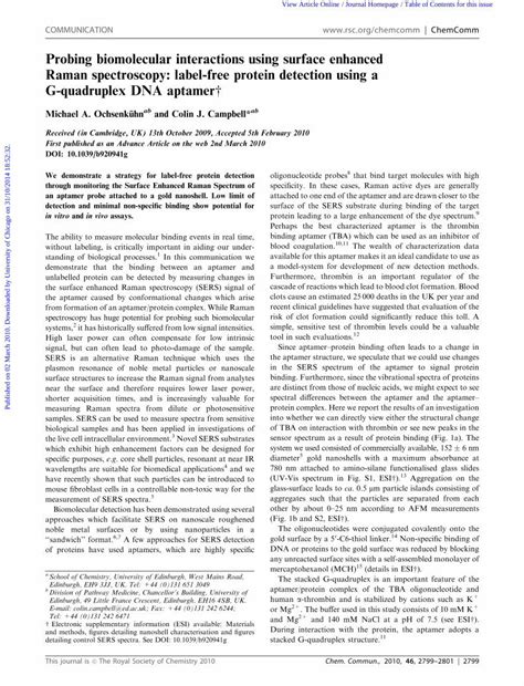 Pdf Probing Biomolecular Interactions Using Surface Enhanced Raman Spectroscopy Label Free