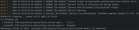 erro na aplicação ao subir docker Arquitetura Java crie uma