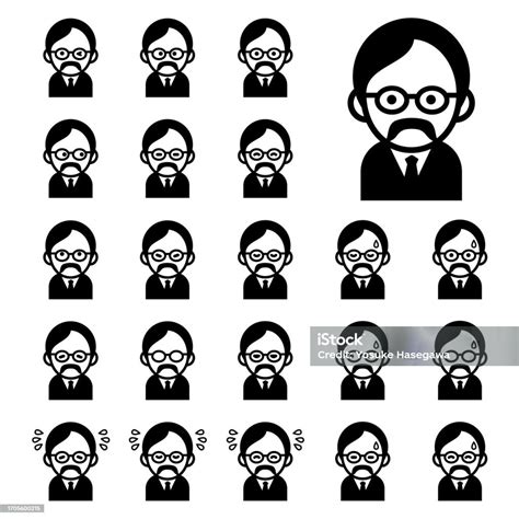 Beard Glasses Suit Uncle Icon Set Vector Illustration Stock