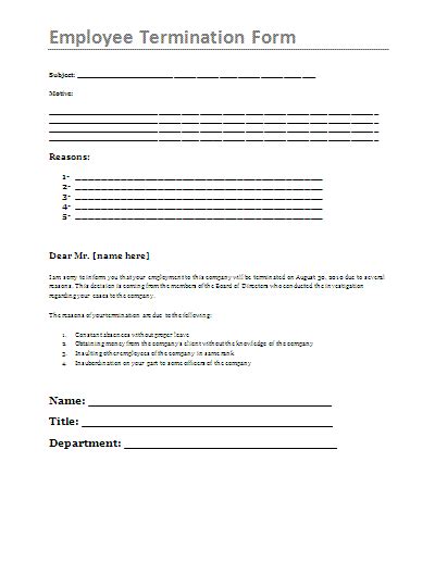 Employee Termination Form Free Printable Documents