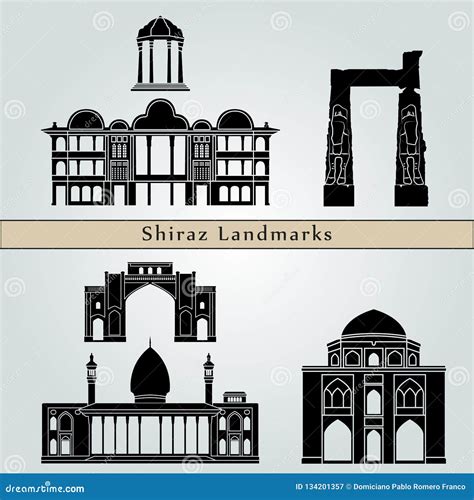 Shiraz Landmarks And Monuments Isolated On Blue Background Stock Vector