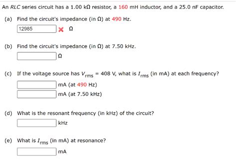 Solved B Find The Circuits Impedance In Ω At 750khz