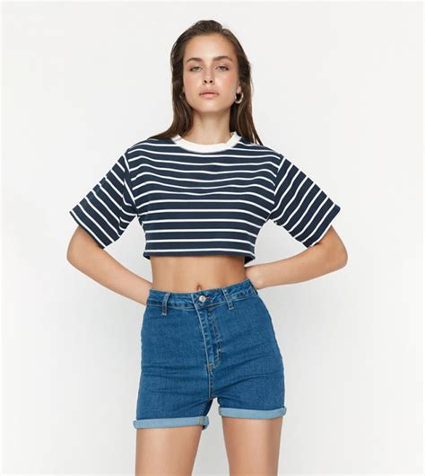 Buy Trendyol High Rise Denim Shorts In Blue 6thstreet Qatar