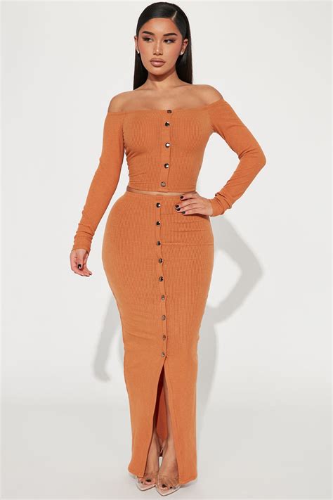 Kennedy Ribbed Skirt Set Rust Fashion Nova