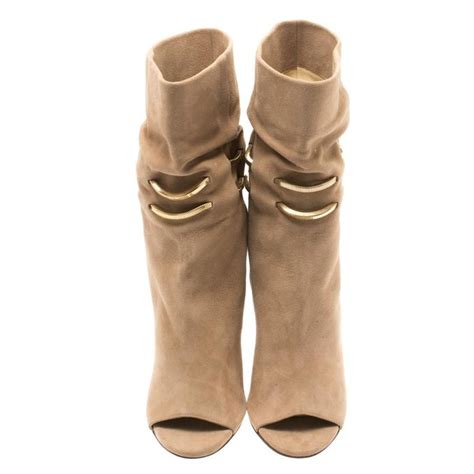 Jimmy Choo Beige Suede Mysen Peep Toe Ankle Booties Size 39 For Sale At