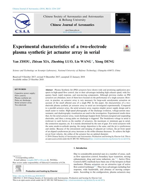 Pdf Experimental Characteristics Of A Two Electrode Plasma Synthetic