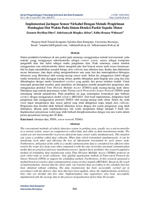 Pdf Implementasi Jaringan Sensor Nirkabel Dengan Metode Pengiriman