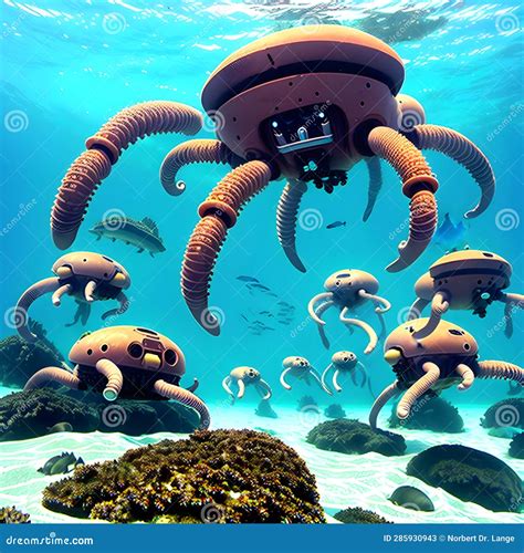 Futuristic Spaceships Float Stock Illustration Illustration Of Water