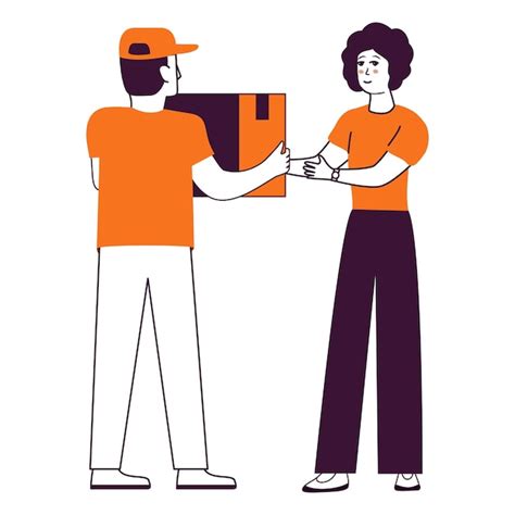 premium vector woman receiving parcel delivery man bring order box to