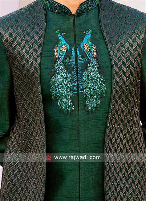 Trendy Jacket Style Indowestern With Peacock Motifs
