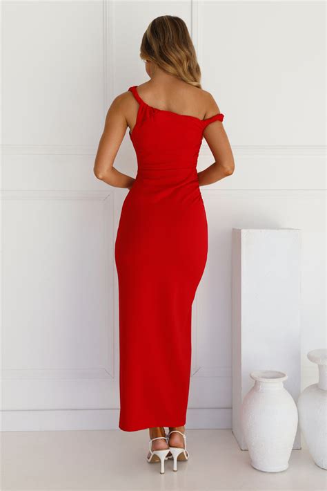Move Me Off Shoulder Maxi Dress Red Hello Molly