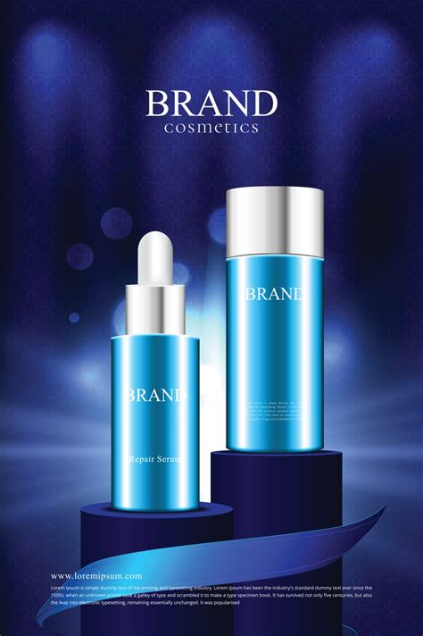 Cosmetic Packaging Poster On Podium Background In Dark Blue Elegant