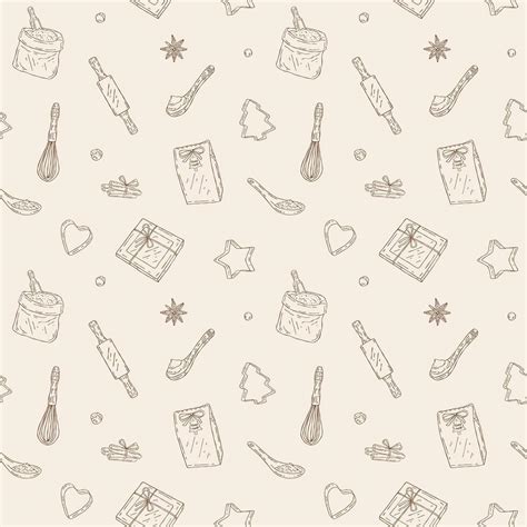 A Seamless Outline Pattern Featuring Hand Drawn Baking Process Elements