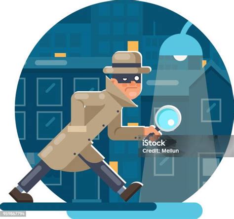 間諜放大鏡面具偵探卡通人物走夜城街背景平面設計向量圖向量圖形及更多偵探 人的角色圖片 偵探 人的角色 男人 健保和醫療