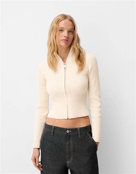 Chenille High Neck Zip Up Jacket Women Bershka