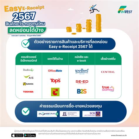 Easy E Receipt 2567 วงเงินลดหย่อนสูงสุด 50 000 บาท สินค้าอะไร กองทุน ไหน ลดหย่อนได้บ้าง