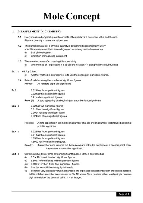 Mole Concept Class 11 Definition Formula Solved Examp