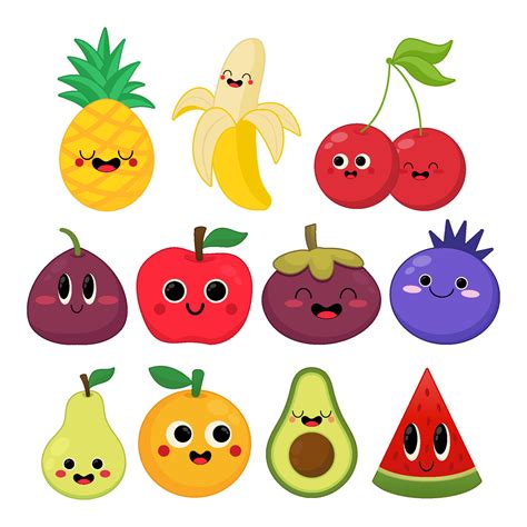 feliz lindo conjunto de cara de fruta sonriente colección de iconos de