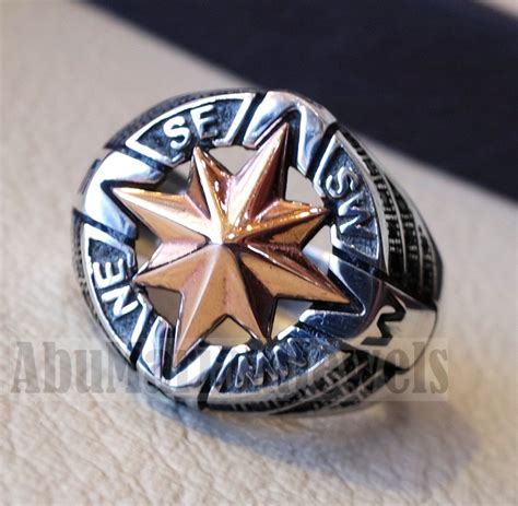 Compass Ring Sterling Silver 925 And Bronze And Black Cubic Zirconia E
