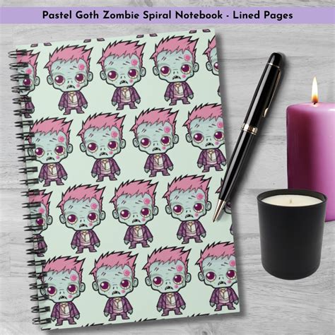 Pastel Goth Zombie Notebook Journal Ruled Line Mint Creepy Cute Brain Lover Valentines T Etsy