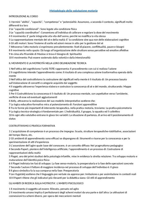 Metodologia Della Valutazione Motoria Scienze Motorie L 22 Pegaso
