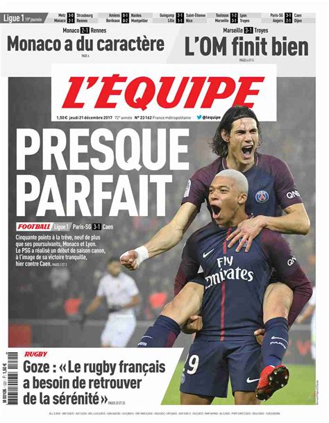 Portada del L Équipe con fecha 21 de diciembre 2017