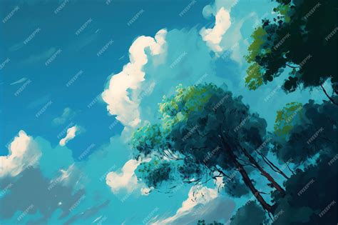 Premium Photo Blue Sky With Clouds Blue Sky With Clouds In Manga