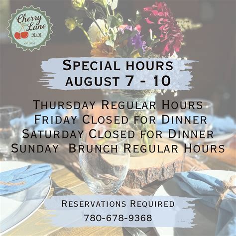 Here Are Our Hours For This Cherry Lane B And B And Cafe Facebook