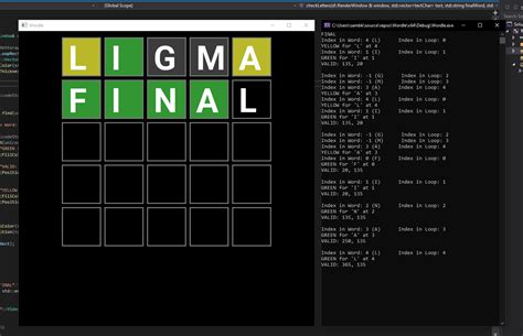 visual c c wordle debug window not matching game screen stack