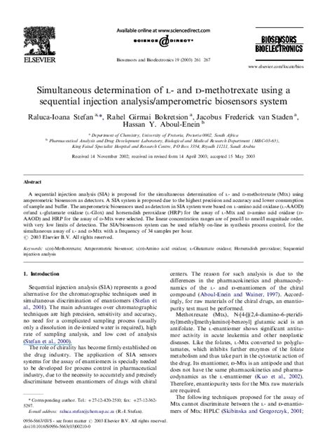 Simultaneous Determination Of L And D Methotrexate Using A Sequential Injection Analysis