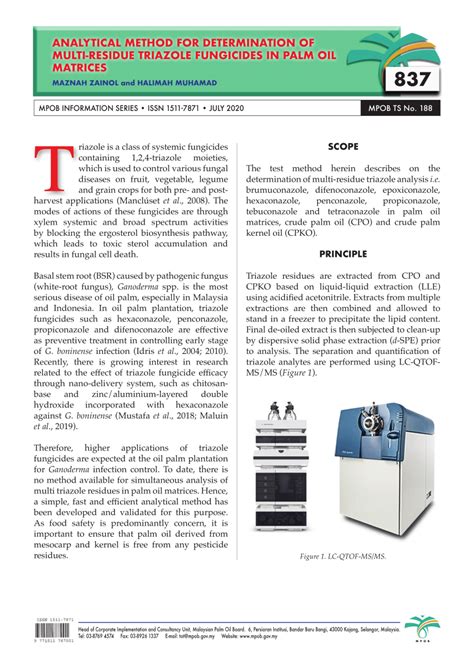 Pdf Analytical Method For Determination Of Multi Residue Triazole Fungicides In Palm Oil Matrices